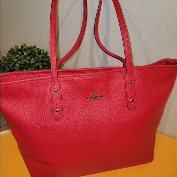 Coach | Bags | Coach Classic Red Leather Ziptop Tote | Poshmark